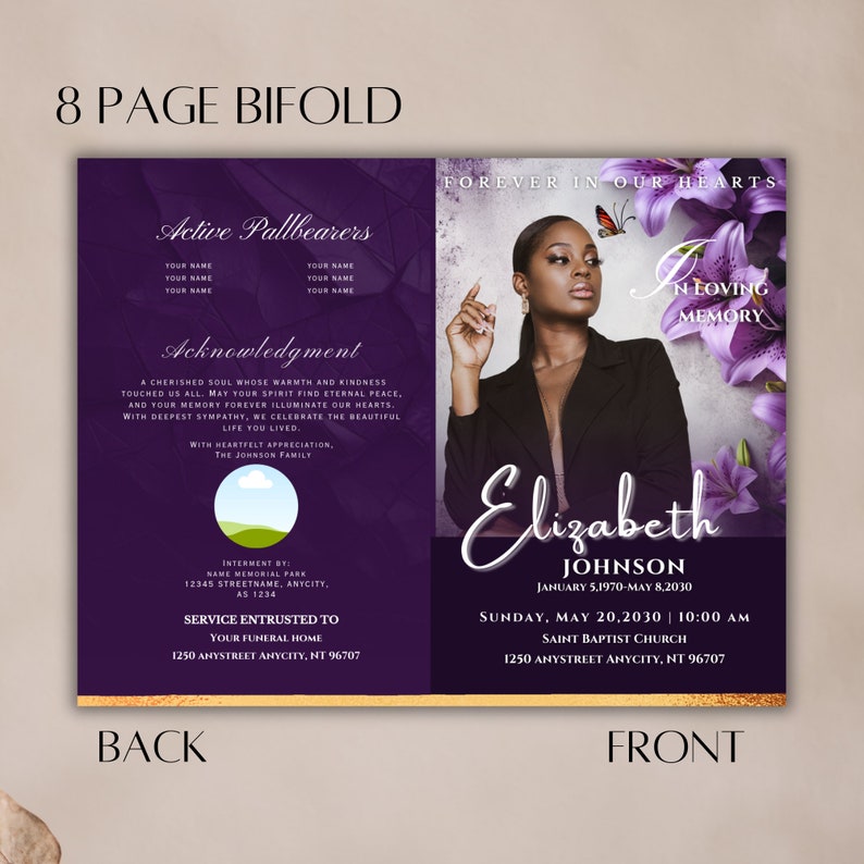 Purple Floral Funeral Program | Celebration of Life Template (digital ...