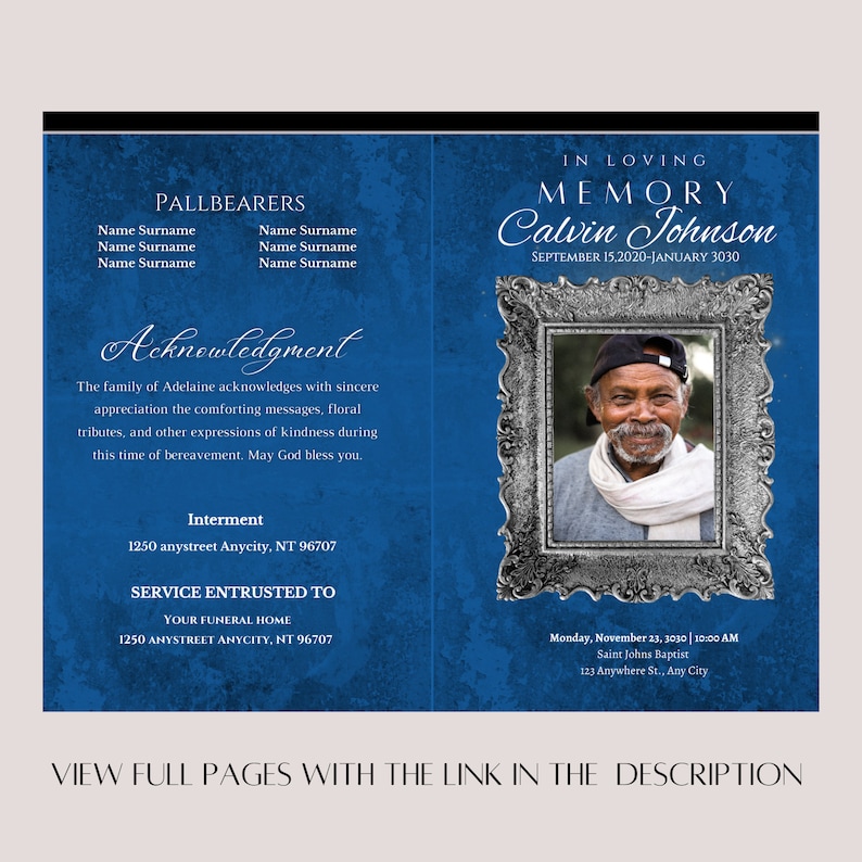Personalized Funeral Program Template Custom Memorial Service Order ...