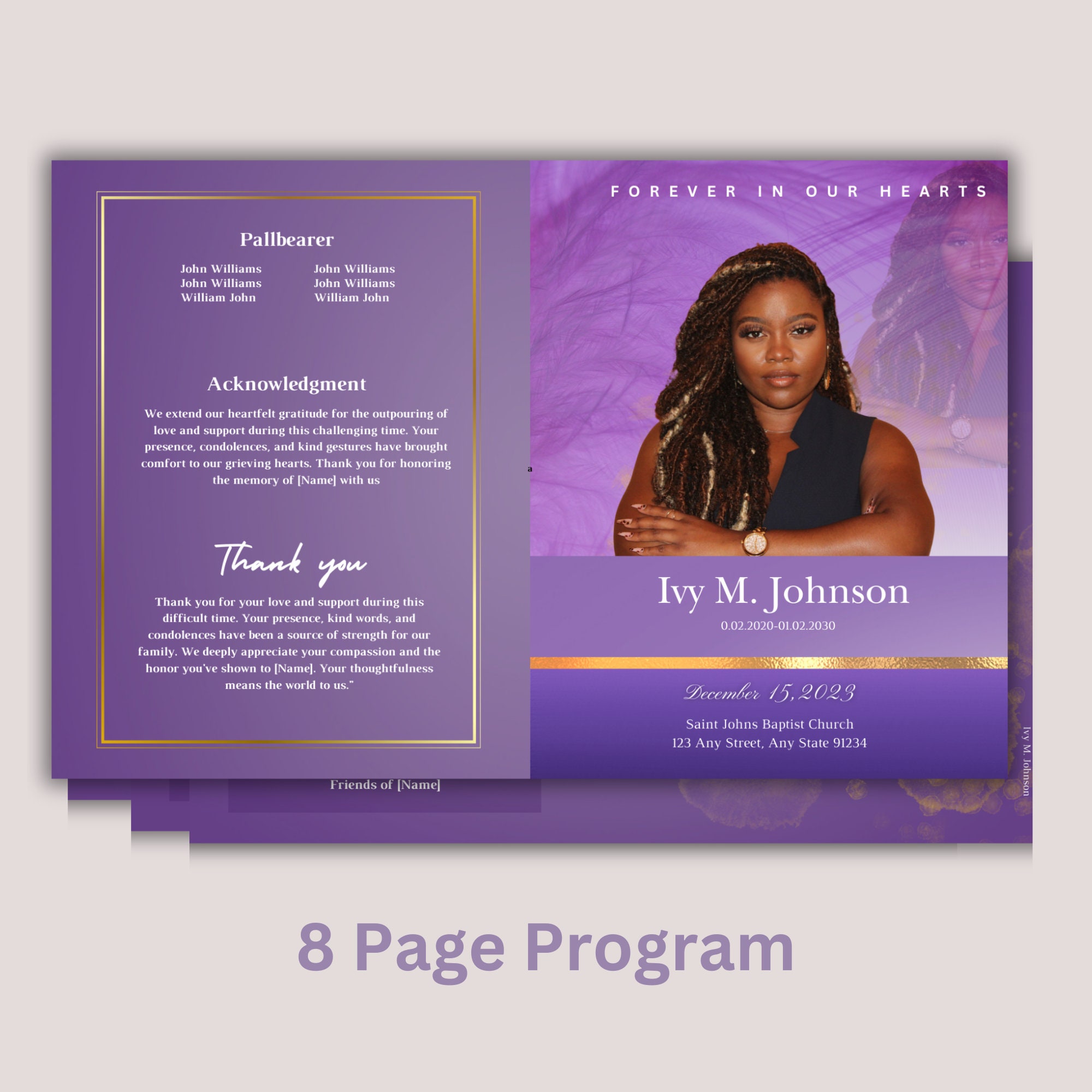 Funeral Program Template Purple Flowers Funeral Program Template ...