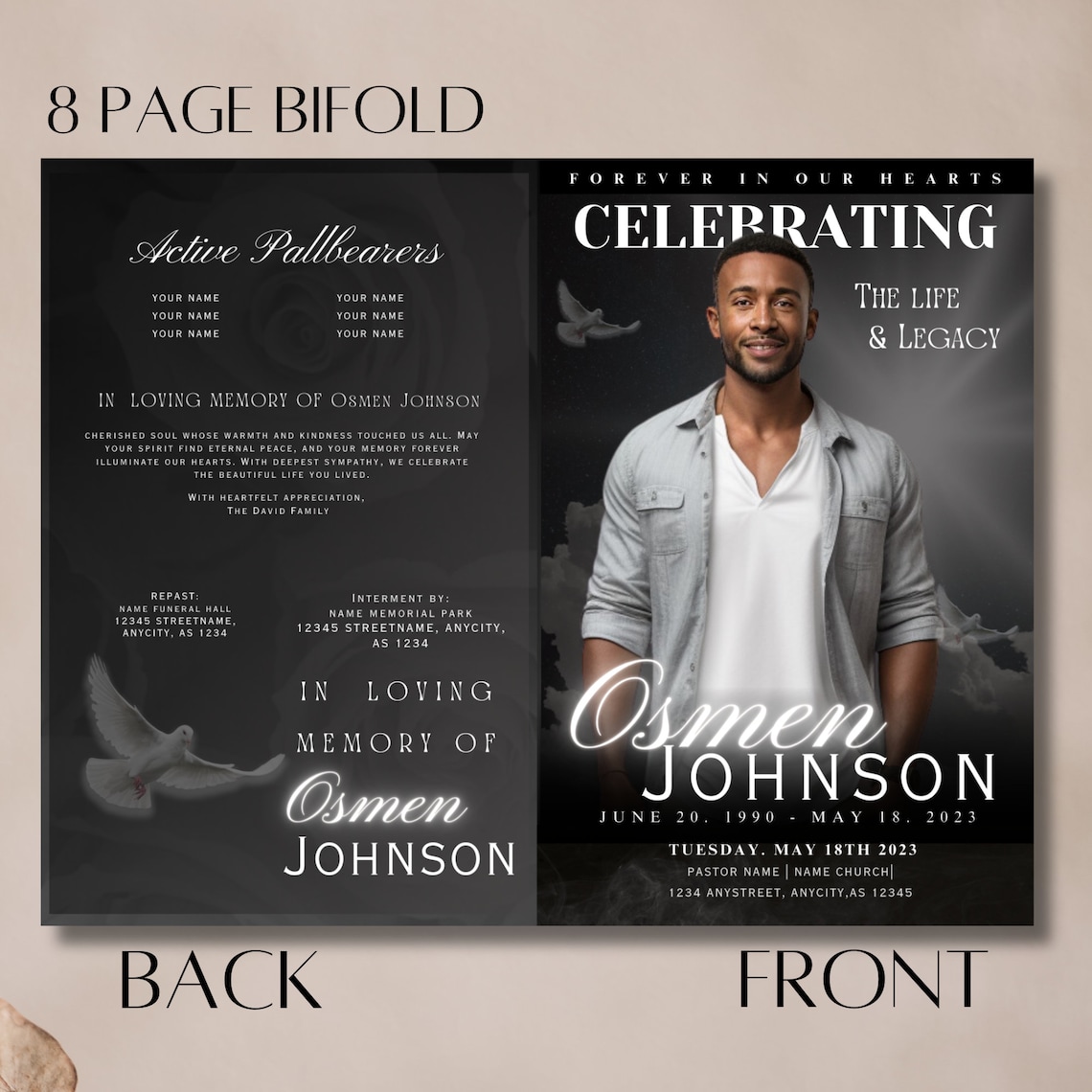 Customizable Memorial Program Obituary Template for Man Magazine Style ...