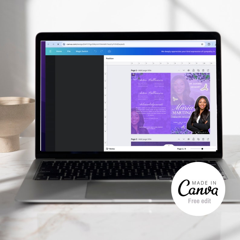 5.5x8.5 Bi-fold PURPLE Funeral Program Template Obituary Program ...