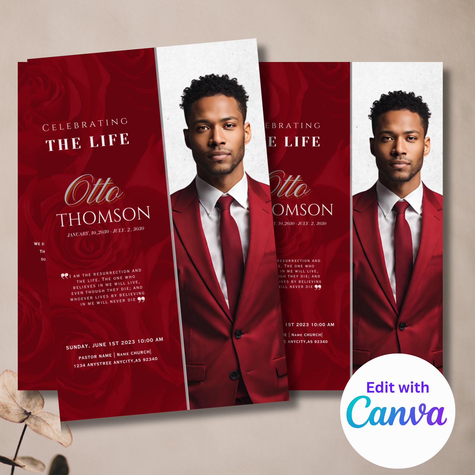 Funeral Program Template for Man Masculine Funeral Program Celebration ...