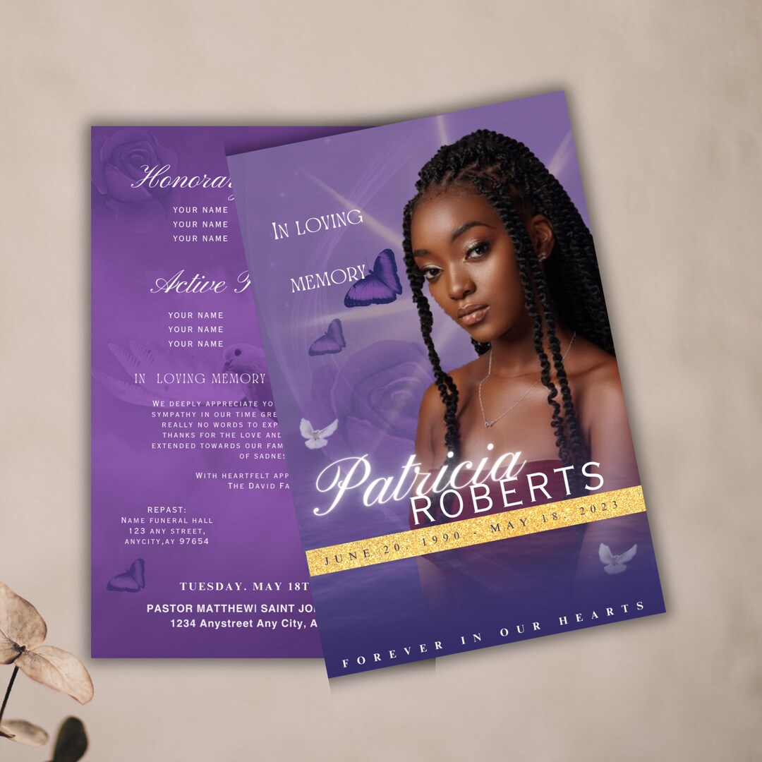 PURPLE Funeral Program | Elegant Obituary Template | Celebration of ...