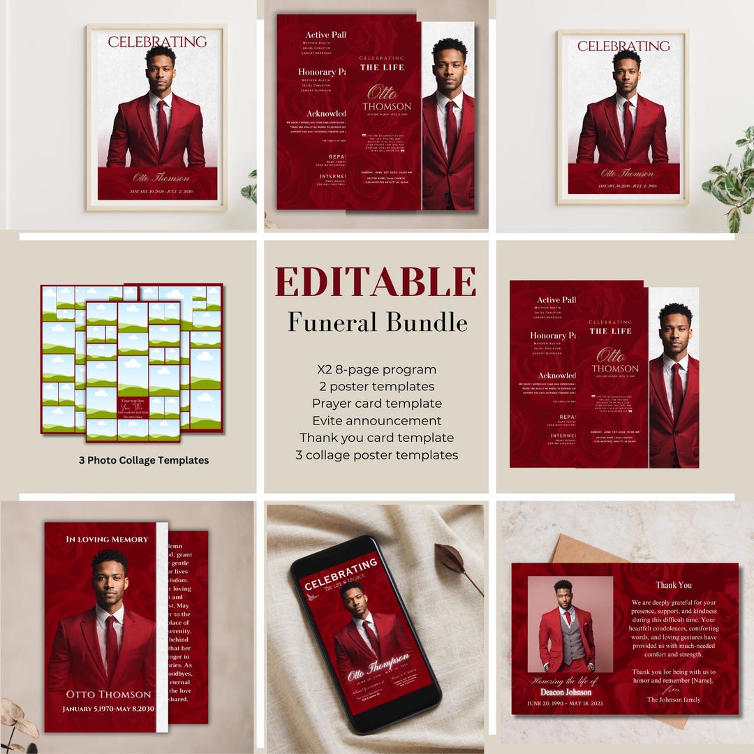 Funeral Bundle Funeral Program Template for Man Masculine Funeral ...