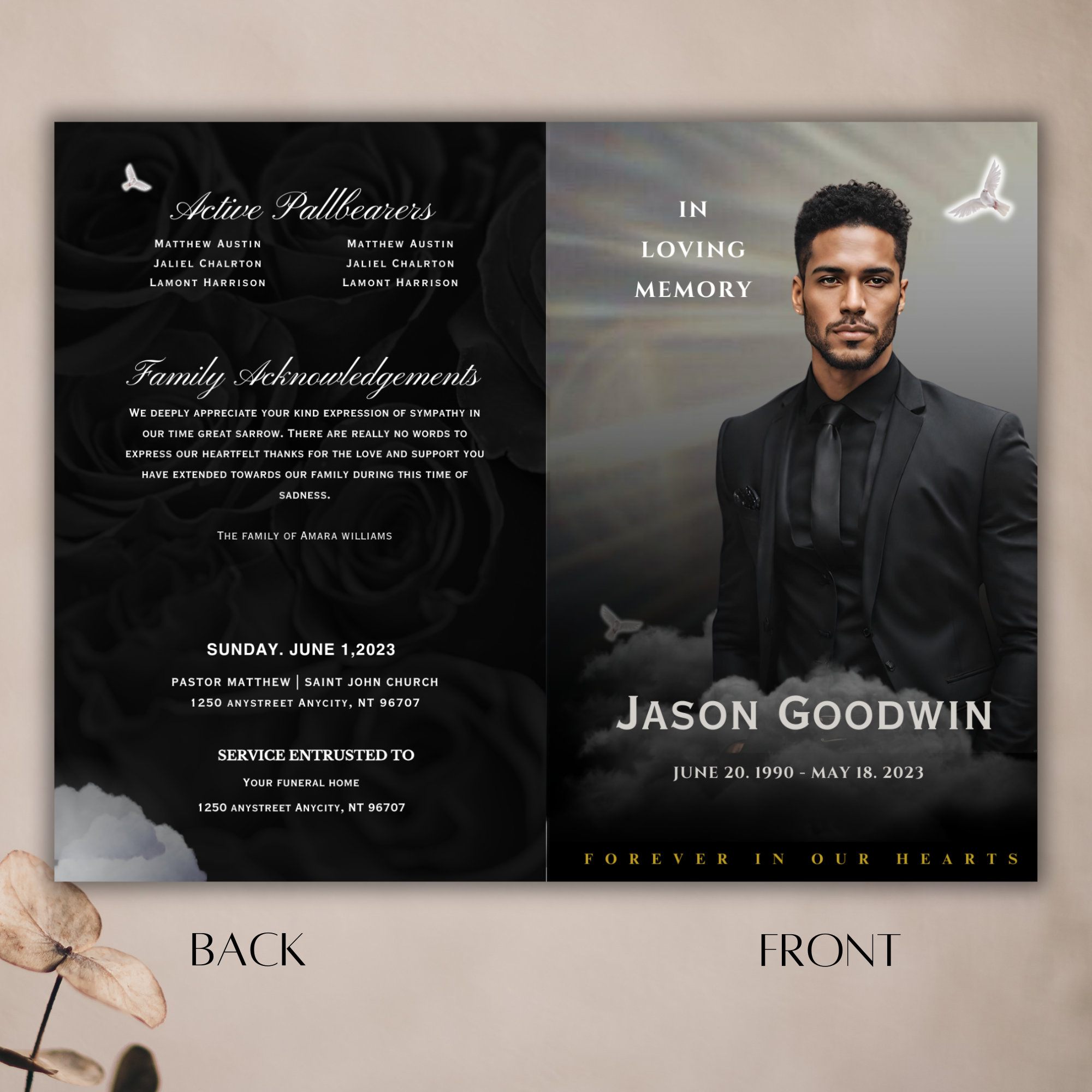 Custom Memorial Program Celebration of Life Keepsake Editable Obituary ...