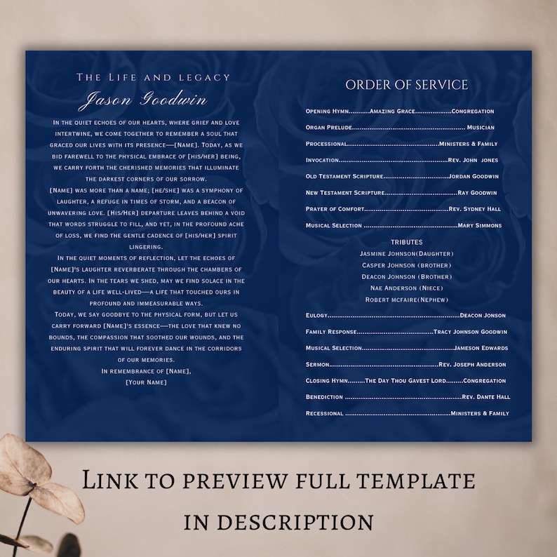 Customizable Funeral Program Booklet: Personalized Obituary ...