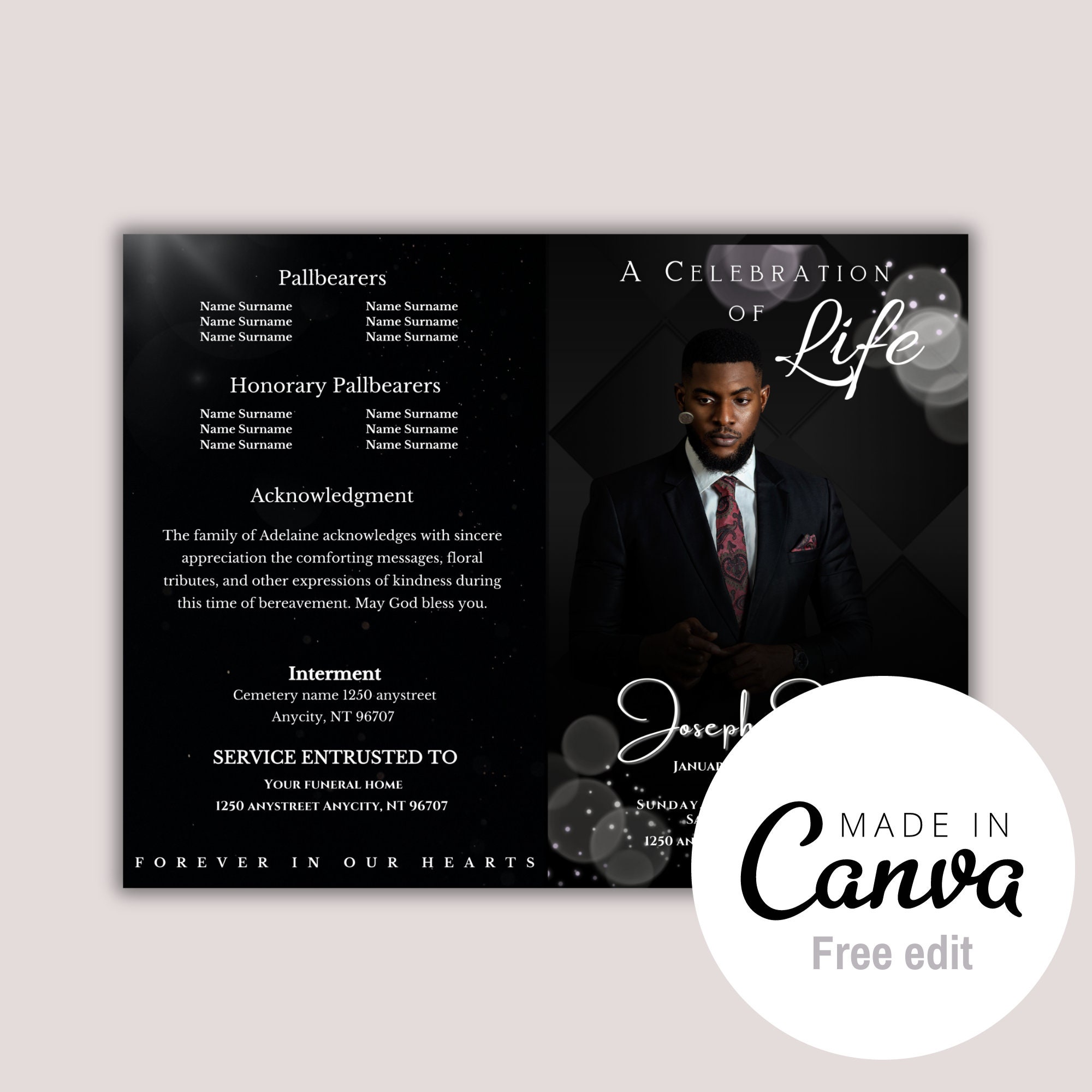 8.5x11 BOOKLET Memorial Program 8 Pages Unisex Funeral Program ...