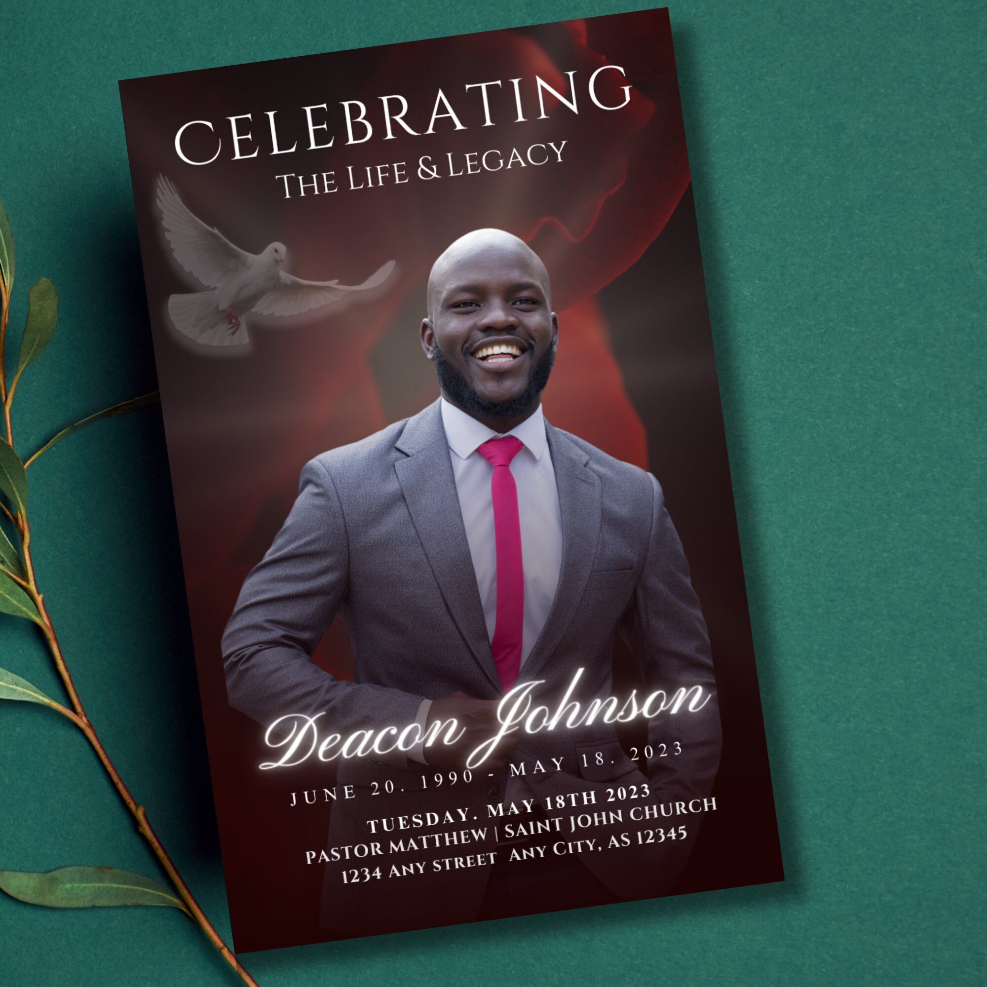 Funeral Program Template for Man Masculine Funeral Program Celebration ...