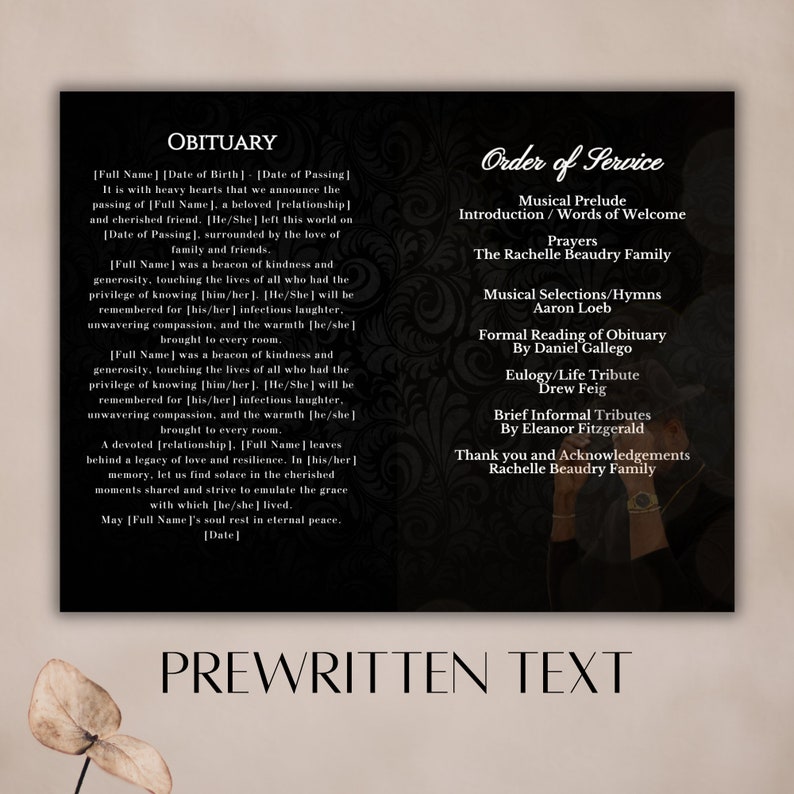 Masculine Funeral Program | Celebration of Life Keepsake (digital ...