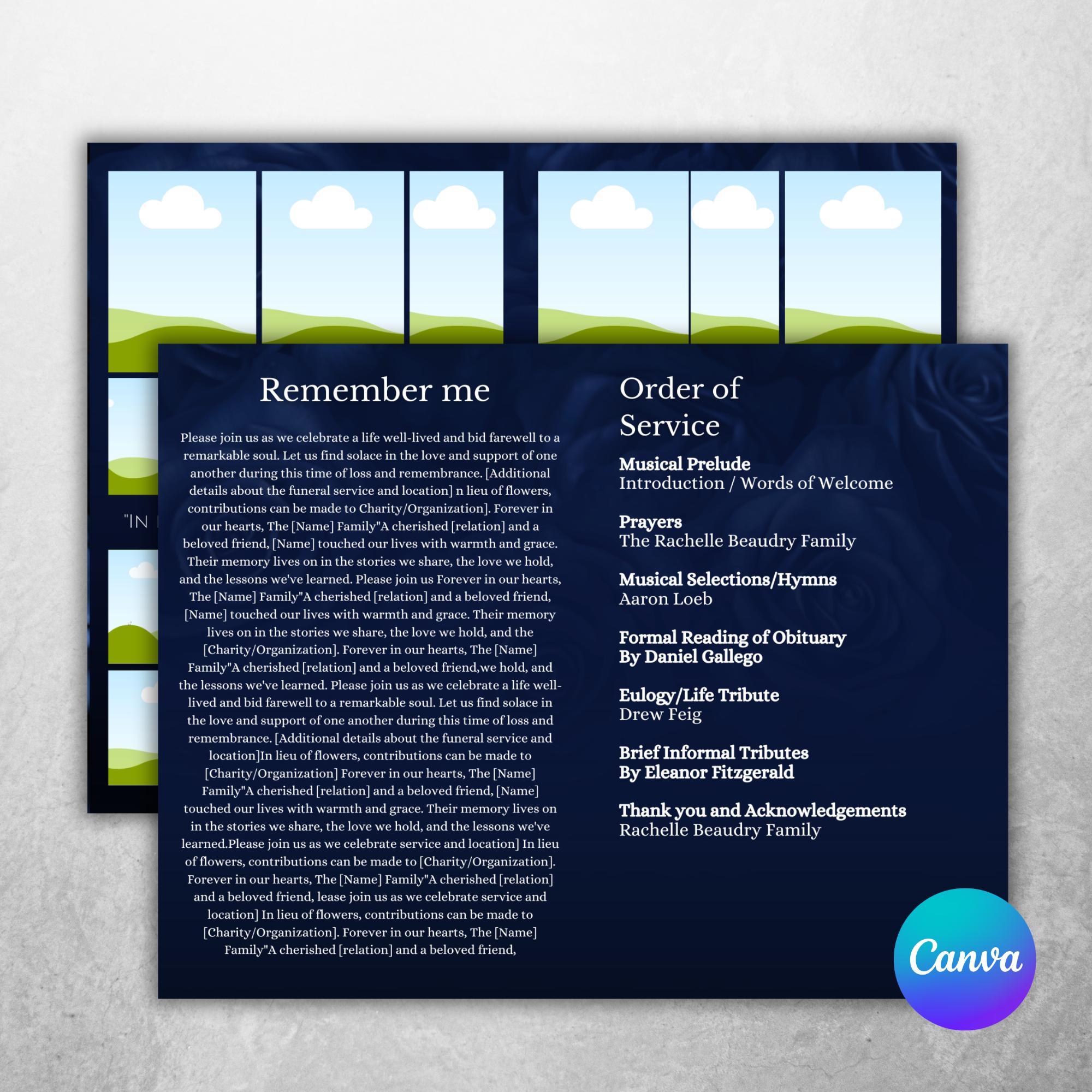 Masculine Funeral Program Template | Blue Celebration of Life (canva ...