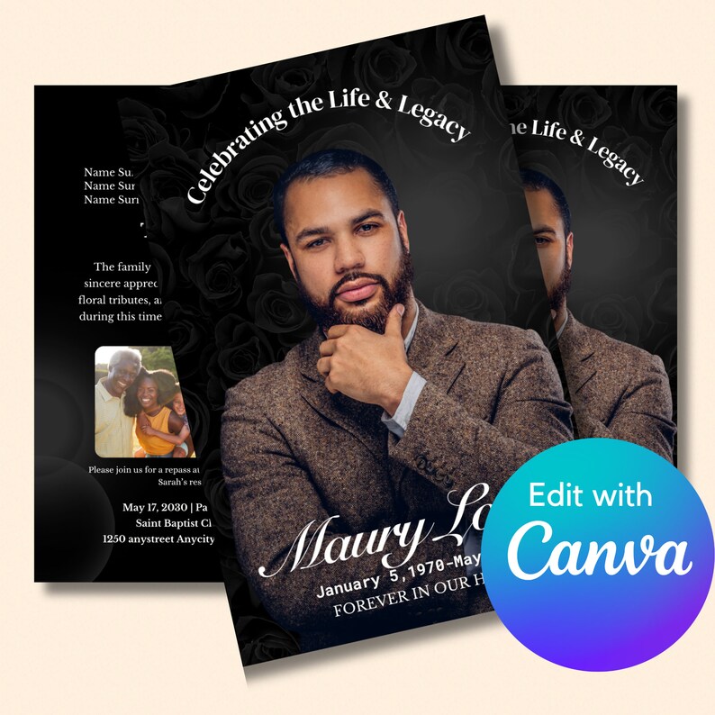 Funeral Program Template for Man Masculine Funeral Program Celebration ...