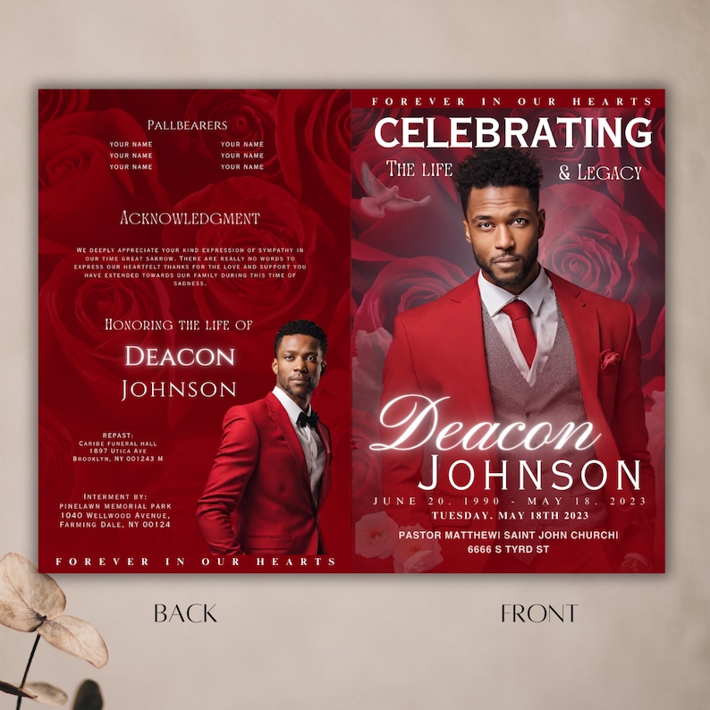 Personalized RED Funeral Program Booklet | Mogul Magazine Style, 8 ...
