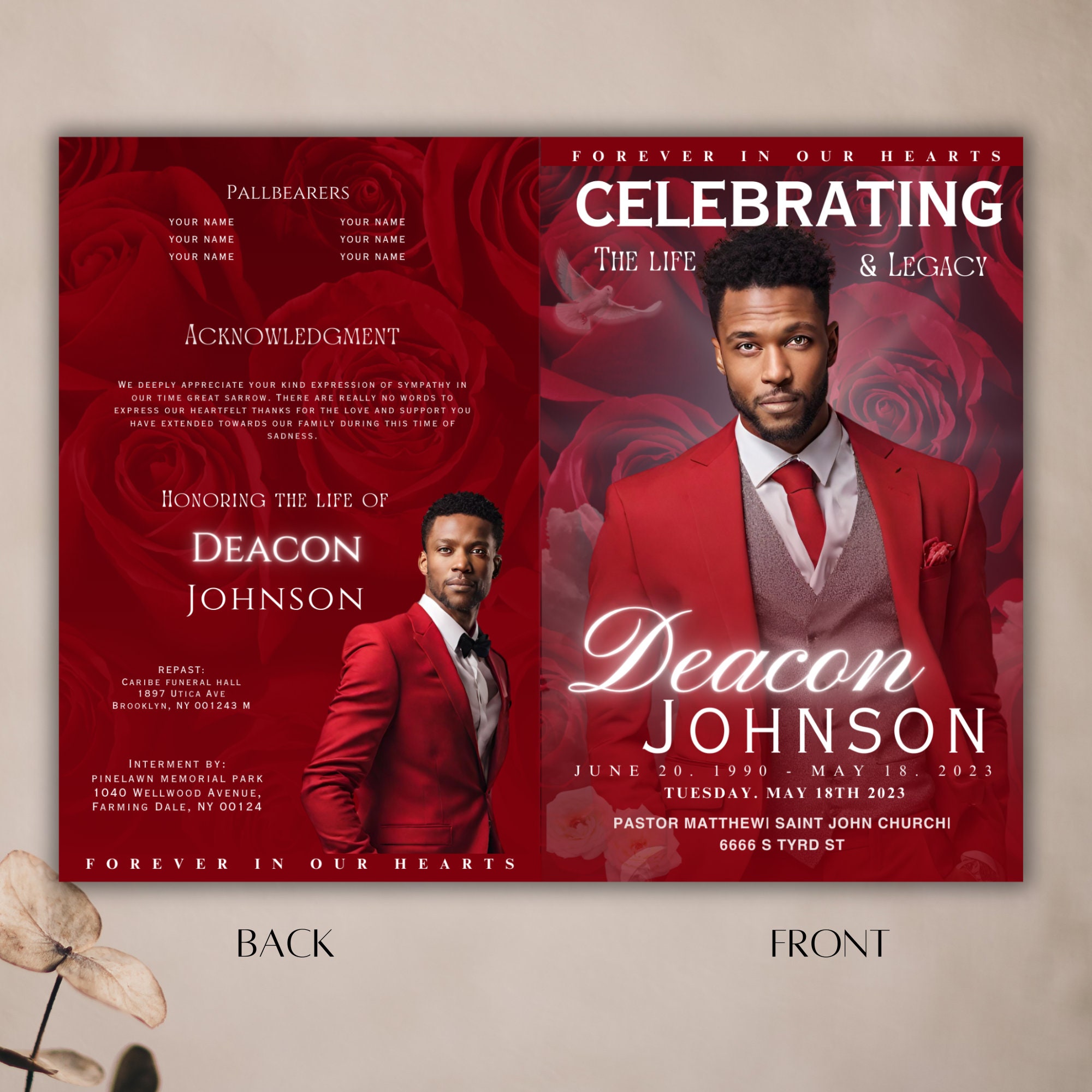 Red Funeral Program | Mogul Magazine Style, Celebration of Life ...