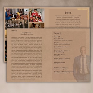 Elegant Brown Funeral Program Template: 8-page Obituary (canva, 11x8.5 ...
