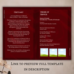 Masculine Funeral Program Template | Red Rose Celebration of Life ...