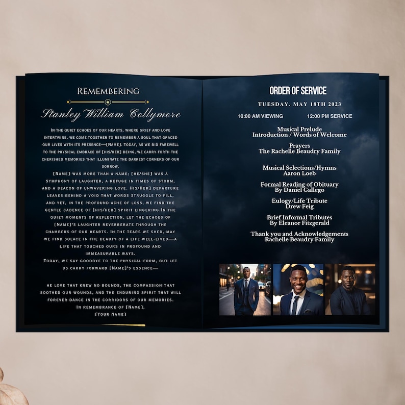 Blue Elegant Funeral Program Template, Magazine Size (canva Template ...