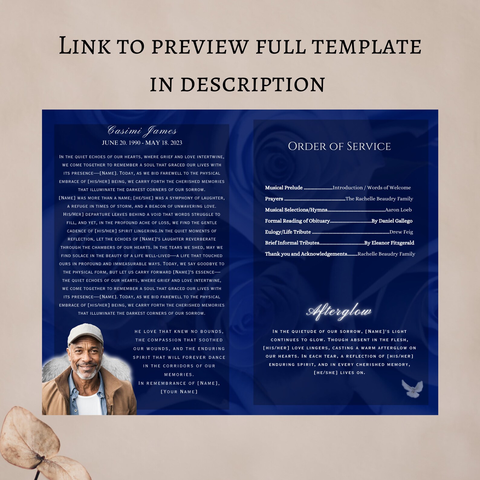 Funeral Program Template for Man | Masculine Funeral Program ...