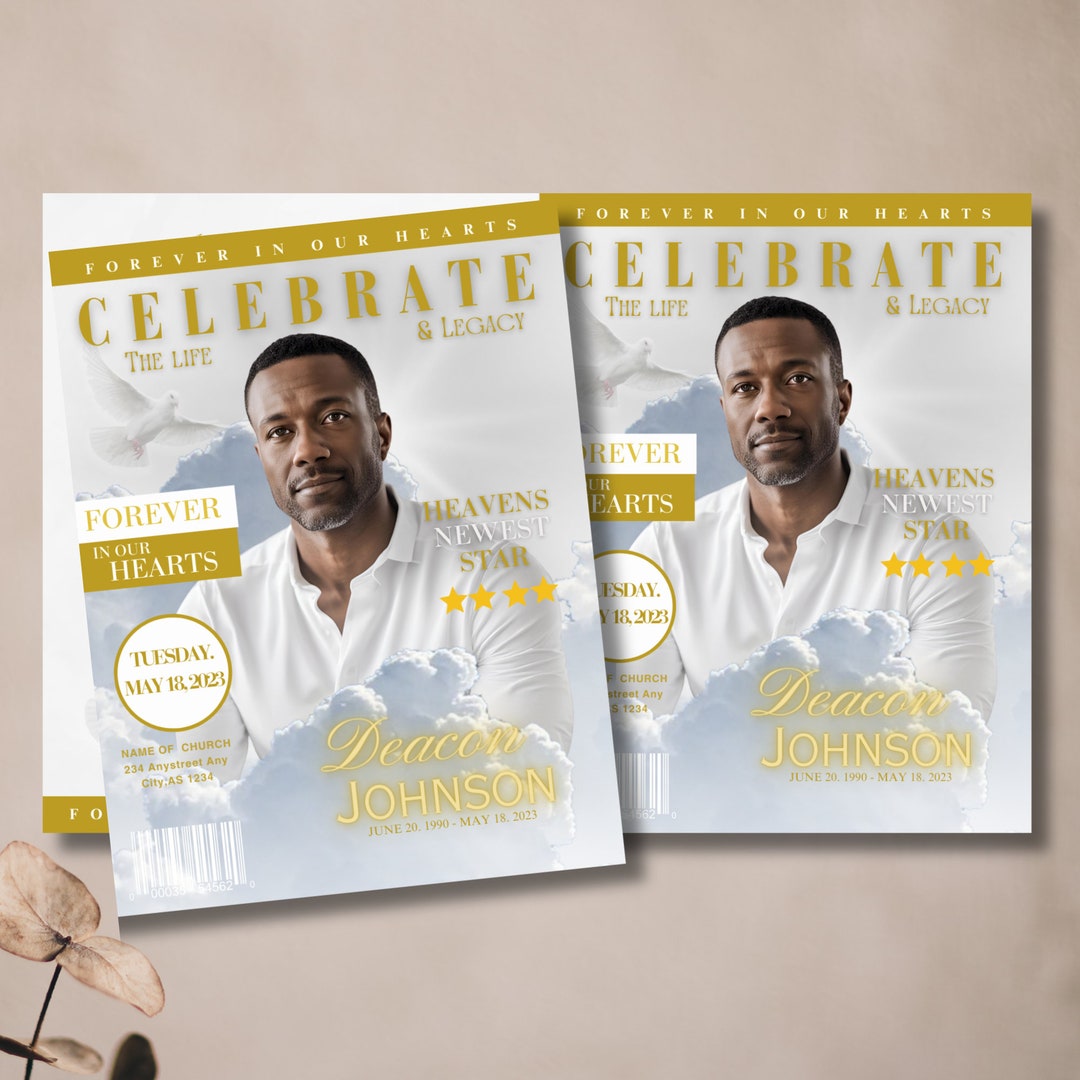 Funeral Program Booklet,mogul Magazine Style, 8 Pages, White and Gold ...