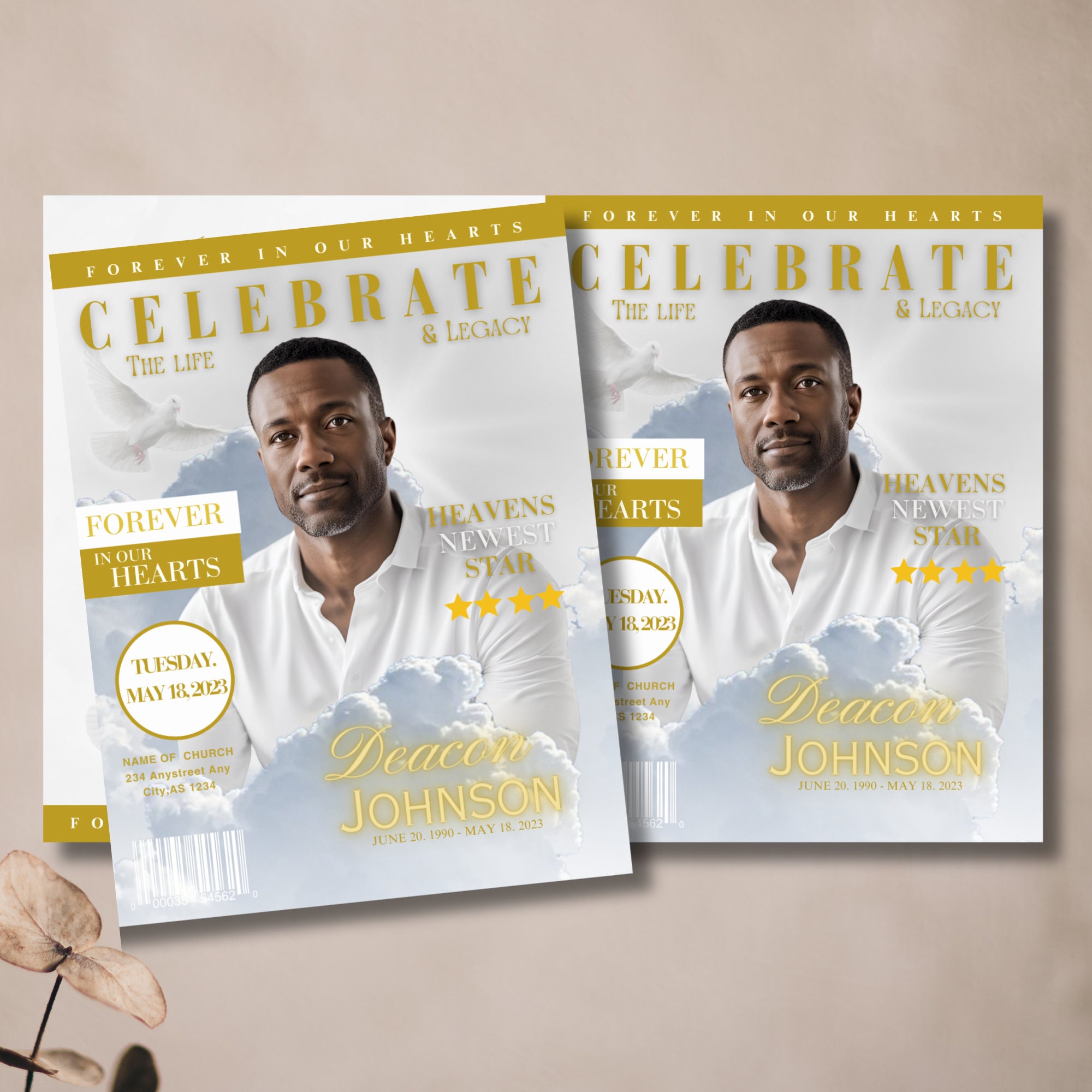 Funeral Program Booklet,mogul Magazine Style, 8 Pages, White and Gold ...