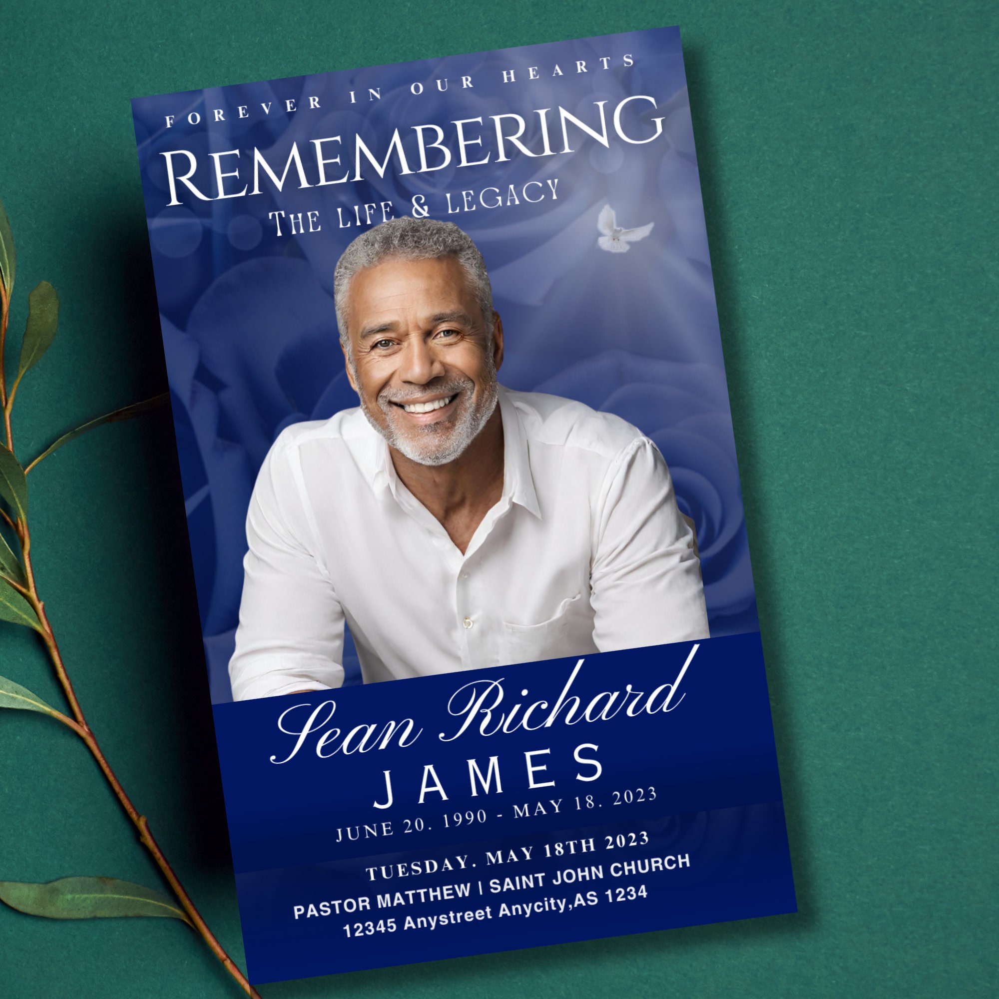 Funeral Program Template for Man Masculine Funeral Program Celebration ...