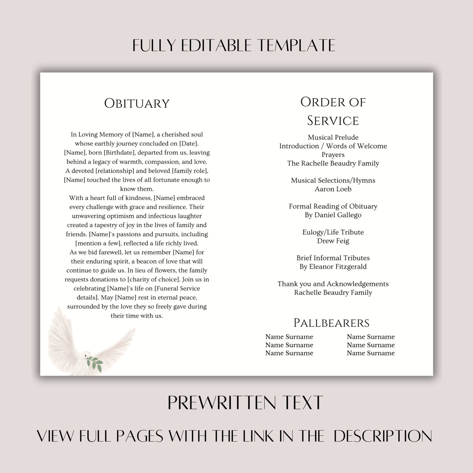 Catholic Funeral Program Template | 4-page Obituary (editable in Canva ...