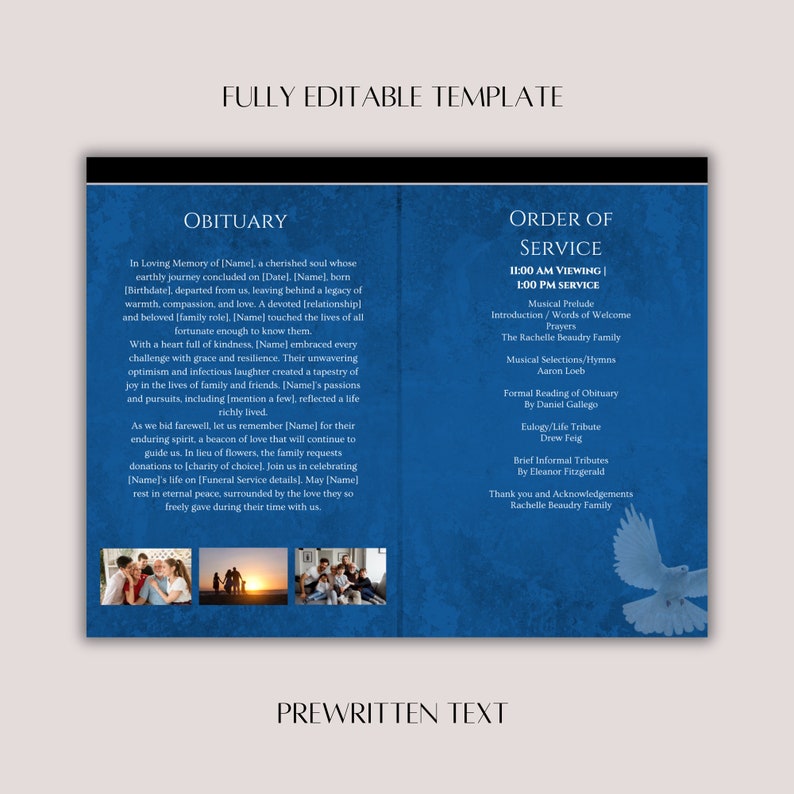 Personalized Funeral Program Template Custom Memorial Service Order ...