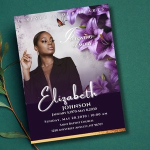 Purple Funeral Program (8 Pages) | Purple Obituary | Memorial Program ...