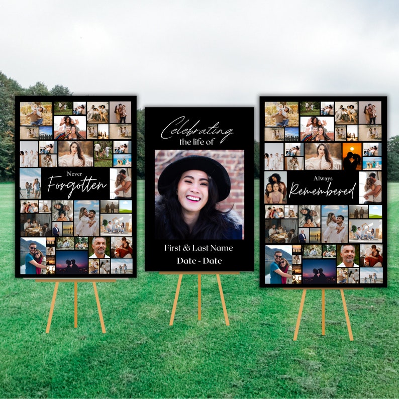Funeral Photo Collage Poster Template, Memorial Welcome Sign (digital ...