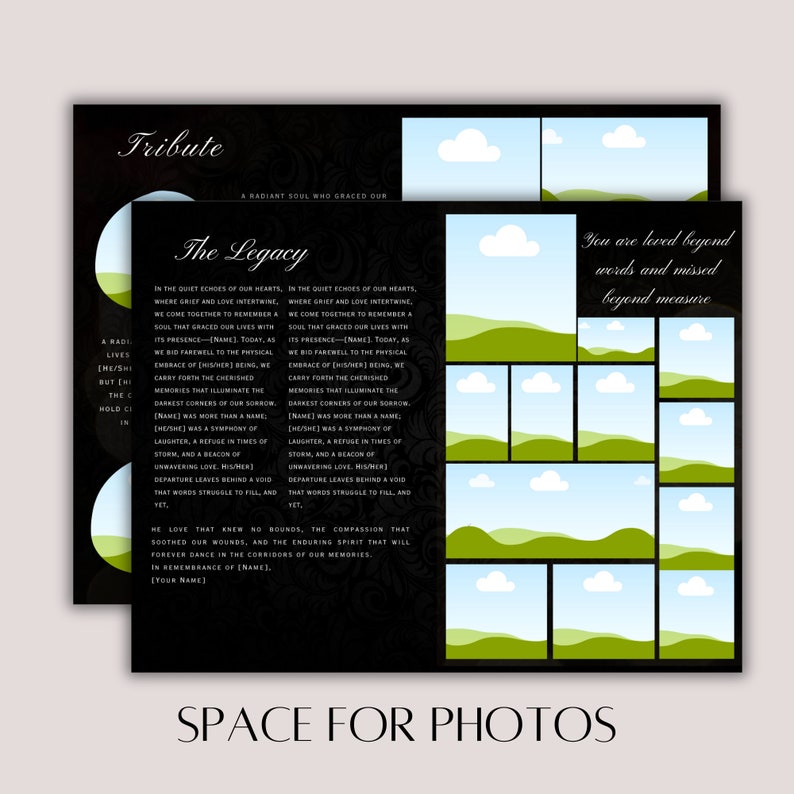 Masculine Funeral Program Booklet 11x8.5 Keepsake for Men Celebration ...