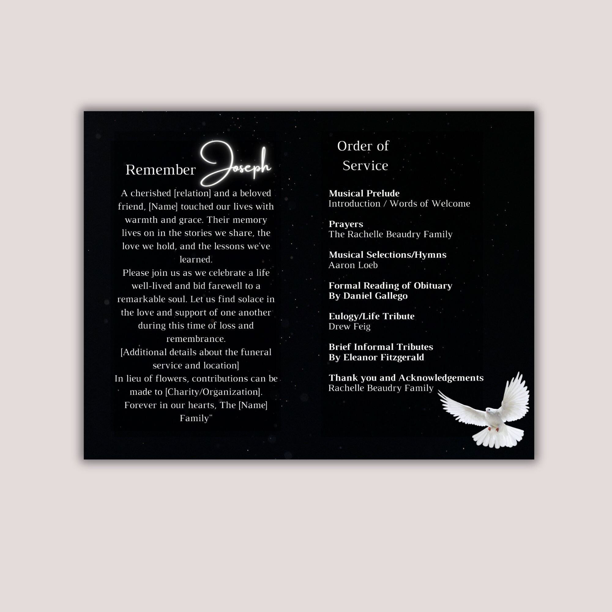 8.5x11 BOOKLET Memorial Program 8 Pages Unisex - Etsy