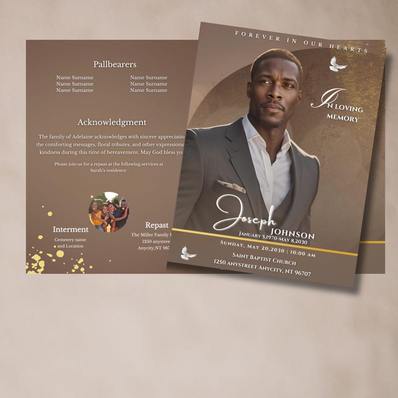 Personalized Brown Funeral Program, Magazine Style (digital Download ...