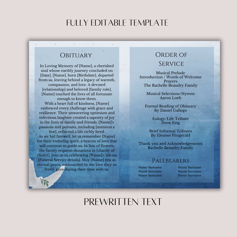 CATHOLIC Funeral Program Template 4 Page Booklet Format - Etsy