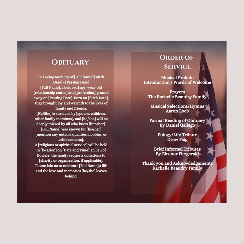 8.5x11 Military Funeral Program Memorial Program - Etsy