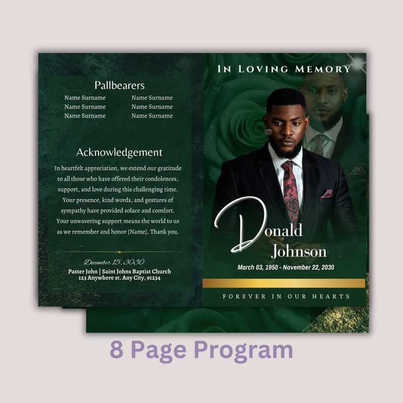 Funeral Program Template for Man Masculine Funeral Program Celebration ...