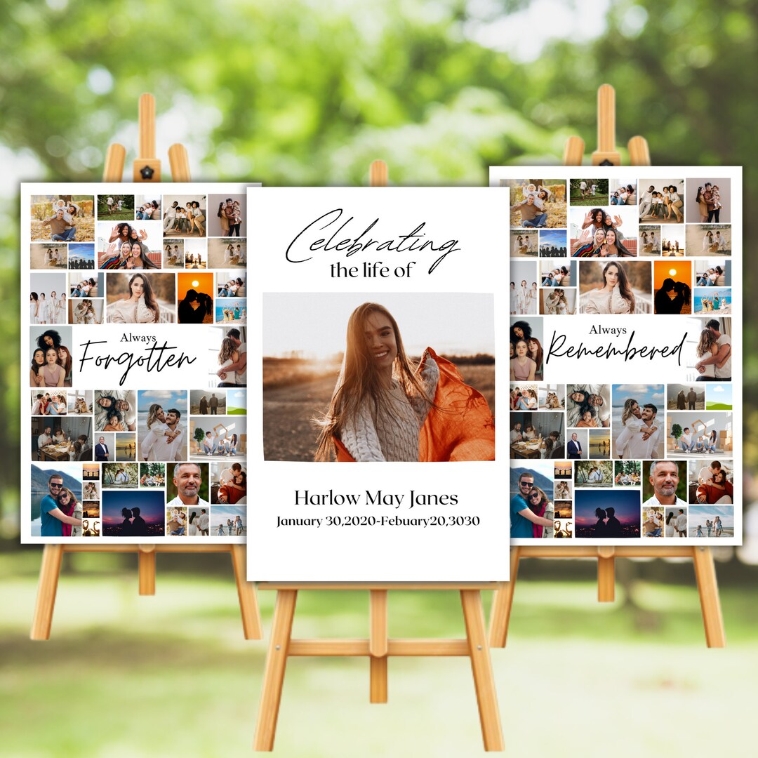 Funeral Photo Collage Poster Template, Memorial Welcome Sign (digital ...