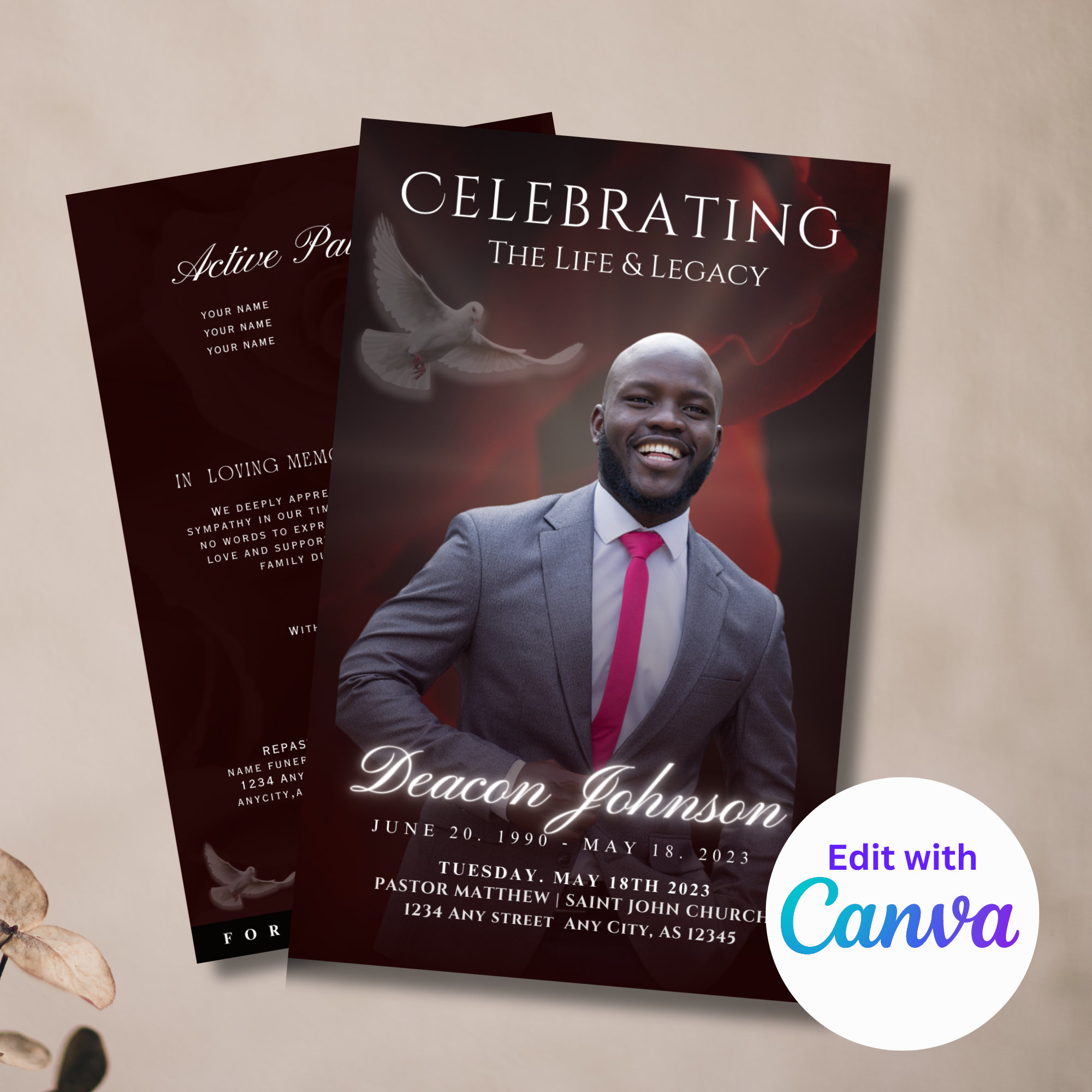 Funeral Program Template for Man Masculine Funeral Program Celebration ...