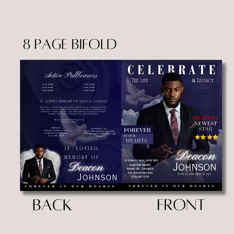 Funeral Program Booklet, 17x11 Size, Mogul Magazine Style, 8 Pages ...