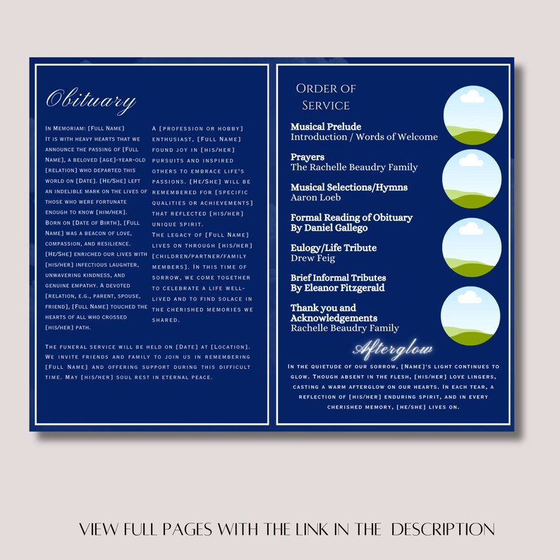 Music Themed Memorial Program Obituary Template Magazine Style ...