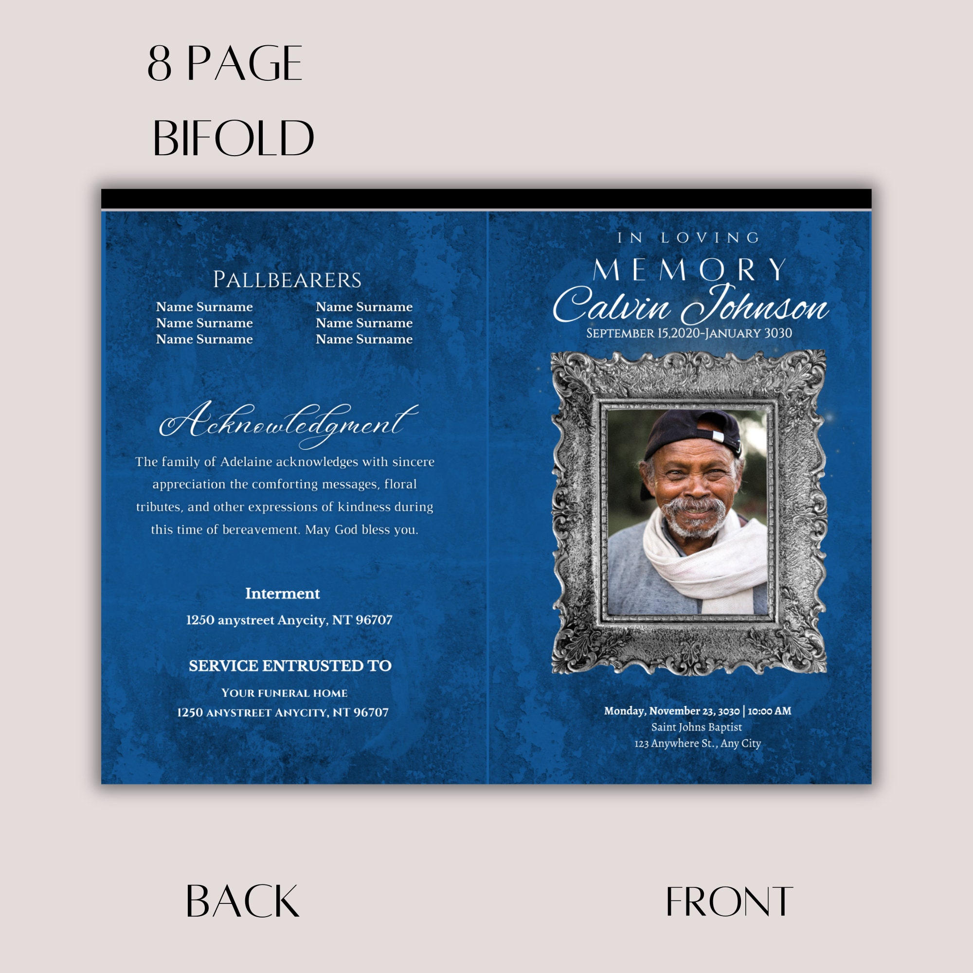 Personalized Funeral Program Template Custom Memorial Service Order ...