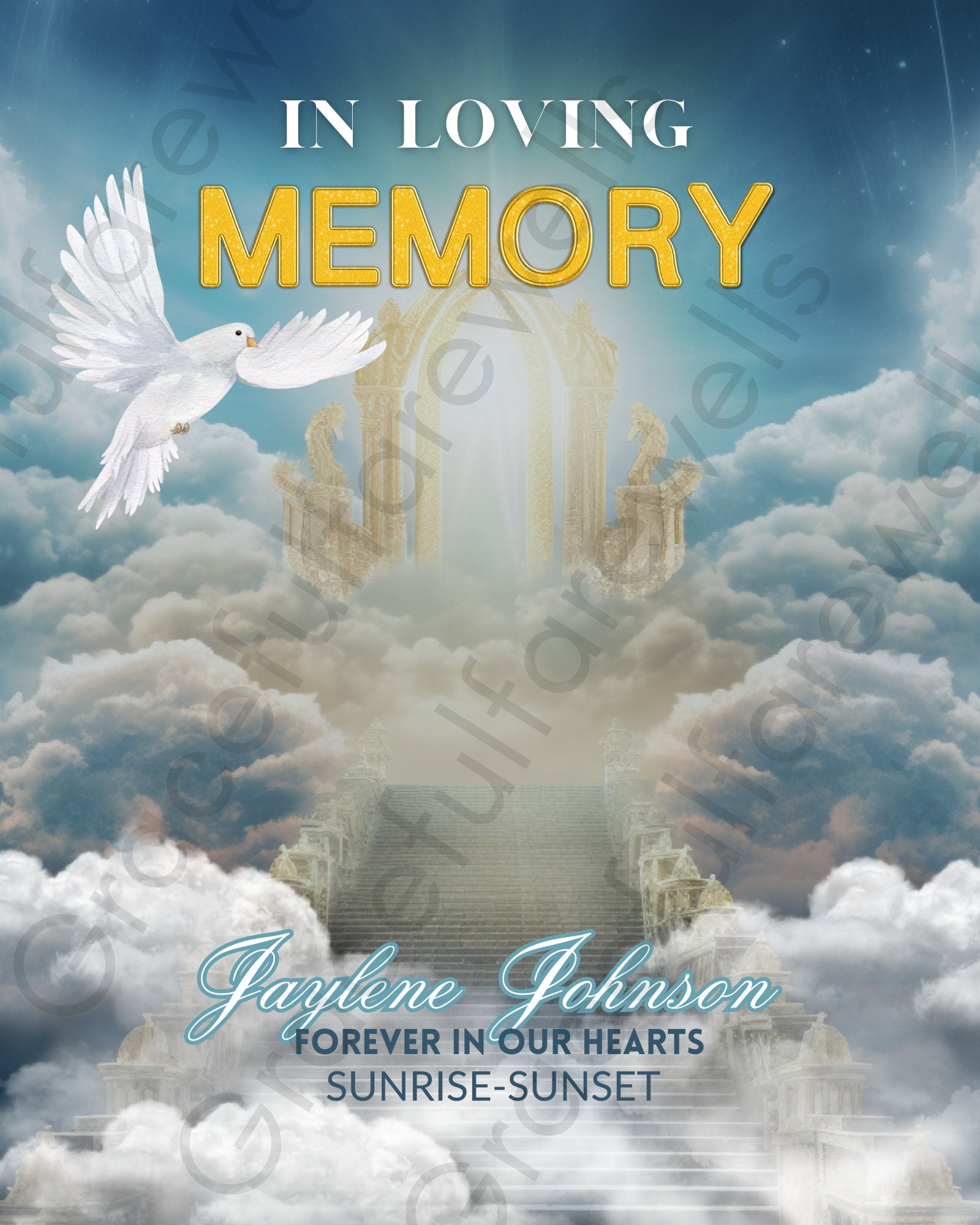 In Loving Memory, Blue Sky Heaven Stairway Memorial Background for ...