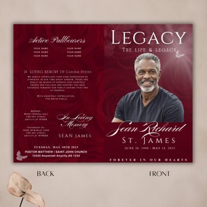 Elegant Red Rose Funeral Program | Obituary Program Template | Classy ...