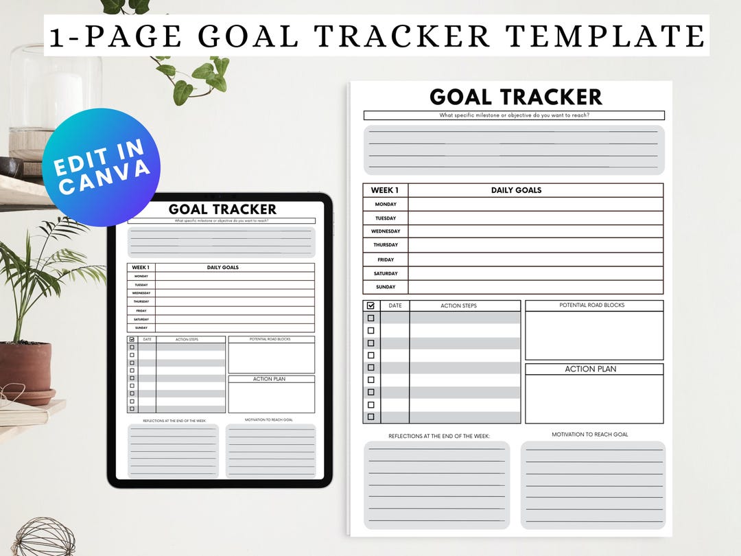 Editable Goal Planner Template | Goal Tracker & Journal | Printable ...