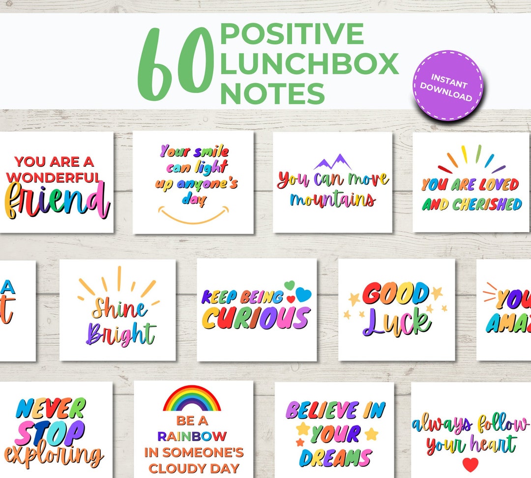 Uplifting Lunchbox Notes, Positive Lunchbox Notes, Printable Notes ...