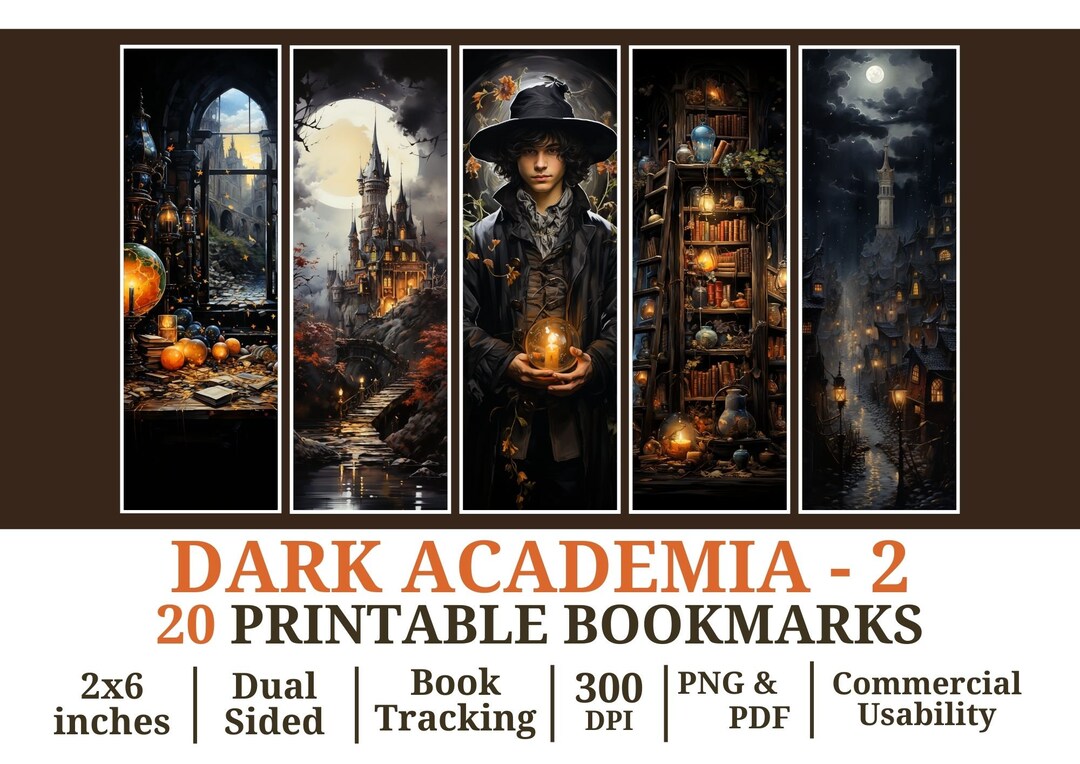 20 Dark Academia Bookmark Designs | Vintage Printable Bookmarks | Set ...