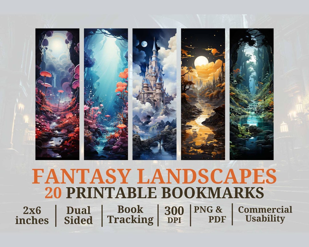 20 Fantasy Landscape Bookmark Designs Print and Cut Printable Bookmarks ...