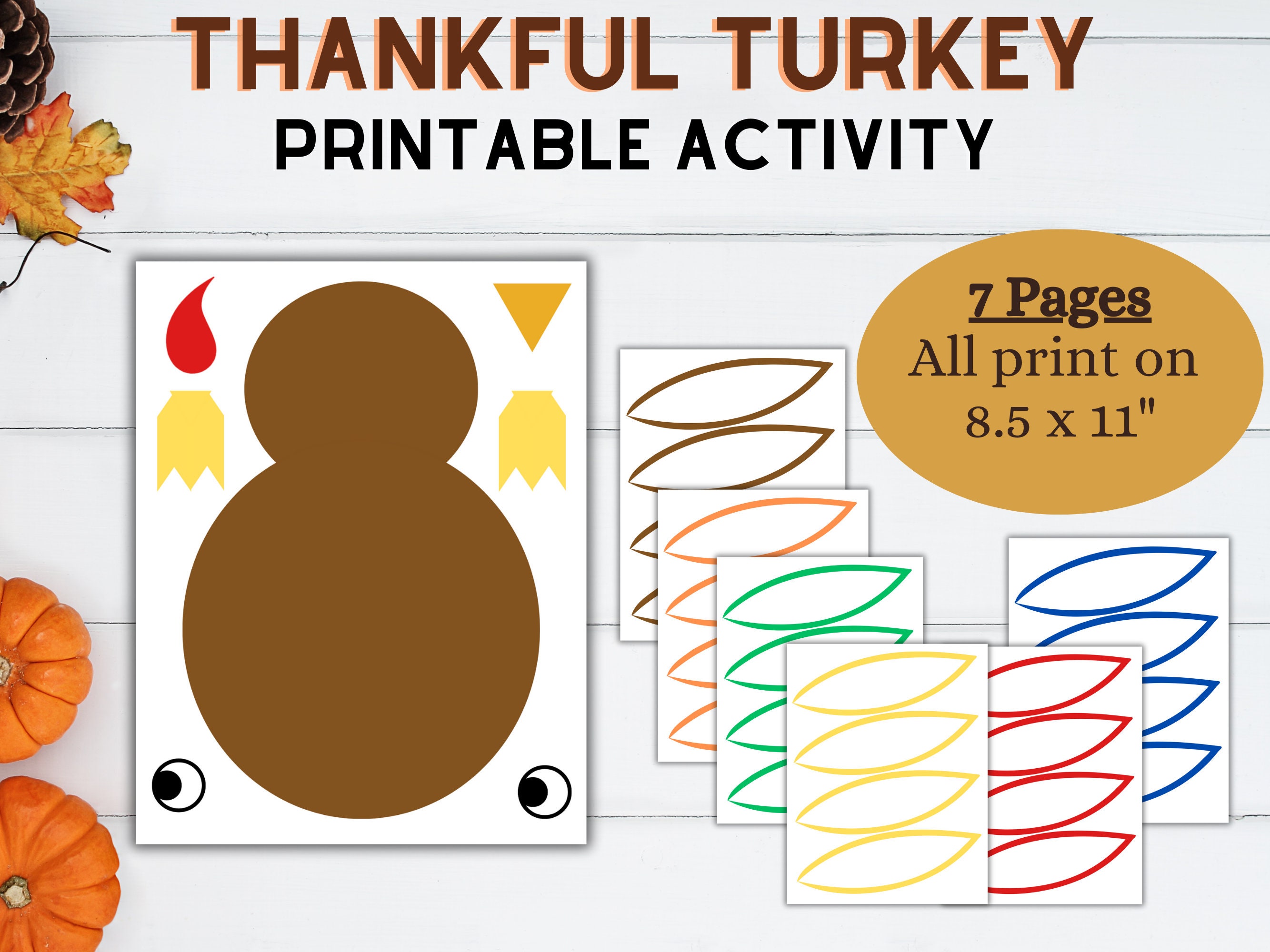Thankful Turkey Craft Printable: Kid's Thanksgiving Activity (PDF) - Etsy