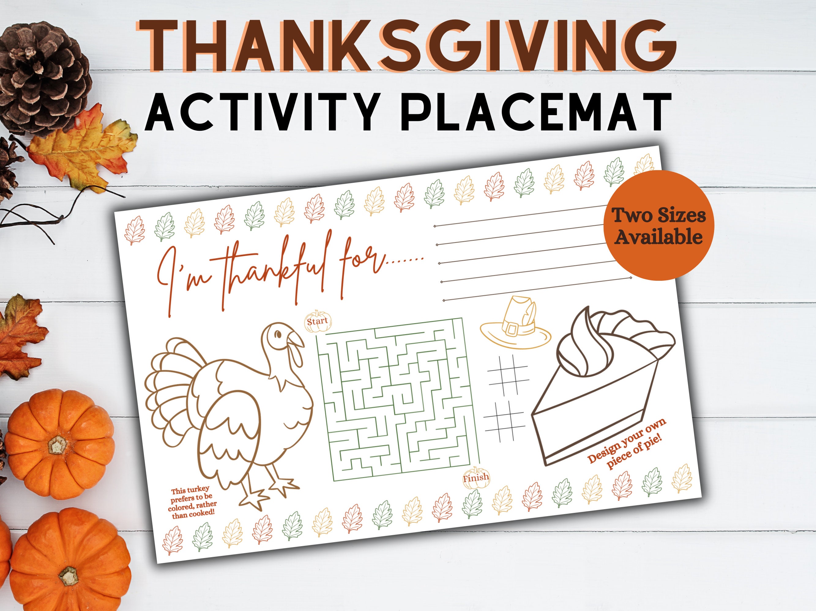 Thanksgiving Activity Placemat, Kids Coloring and Games, Printable ...