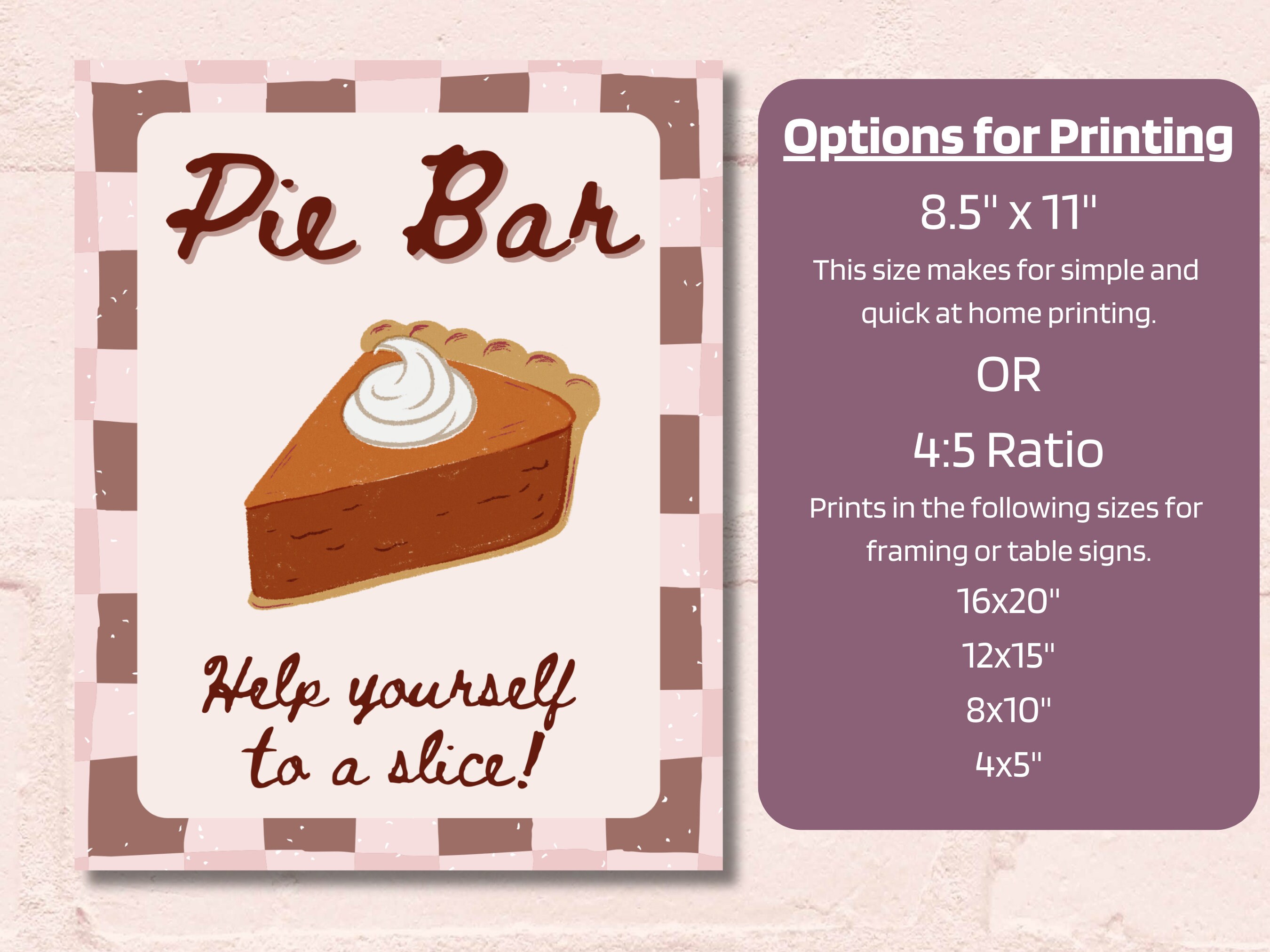 Printable Pie Bar Sign: Thanksgiving Dessert Table Decor (PDF) - Etsy