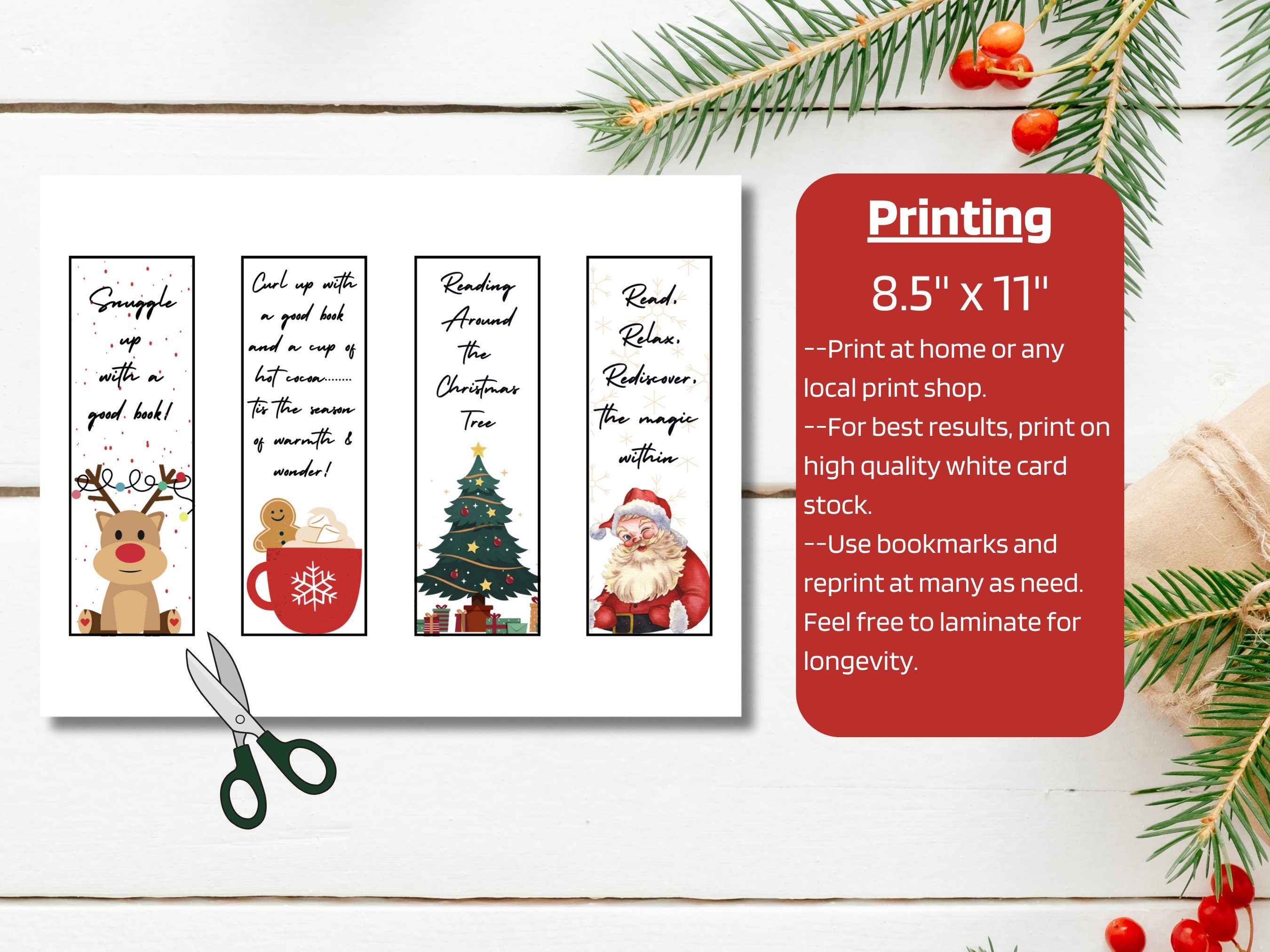 Printable Holiday Bookmarks, Christmas Bookmarks, Printable Bookmarks ...