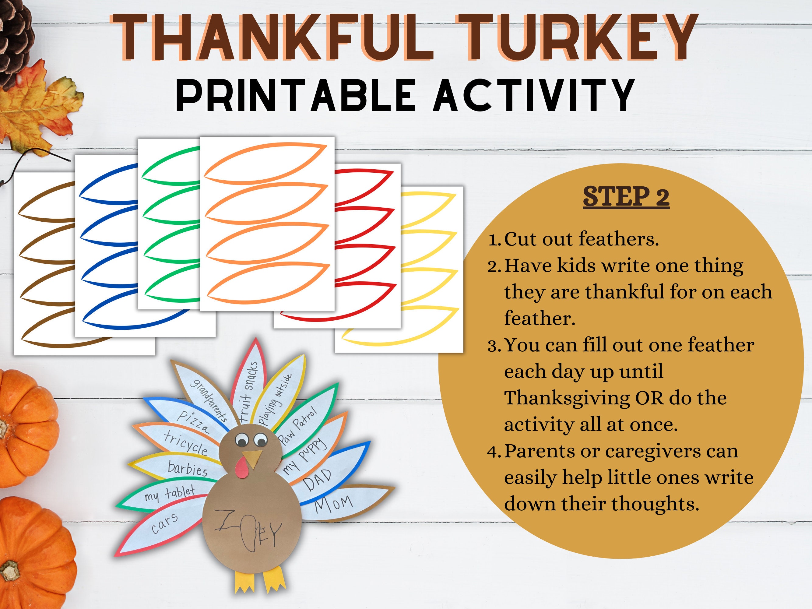 Thankful Turkey Craft Printable: Kid's Thanksgiving Activity (PDF) - Etsy
